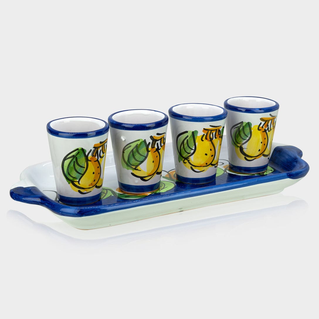 Limoncello Ceramic Glasses and Ceramic Tray Hand-Painted Set of 4: Art ...